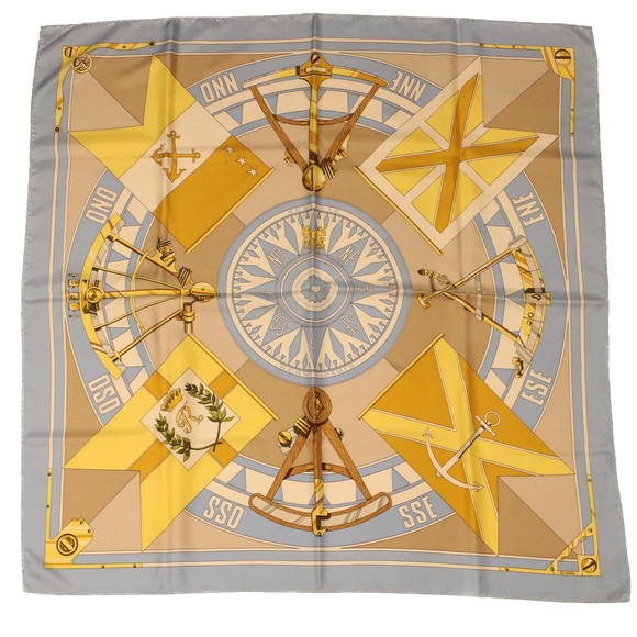 Hermes | Accessories | Hermes Carre 9 Sextants Scarf Silk Light Blue Yellow Auth 42700 | Poshmark